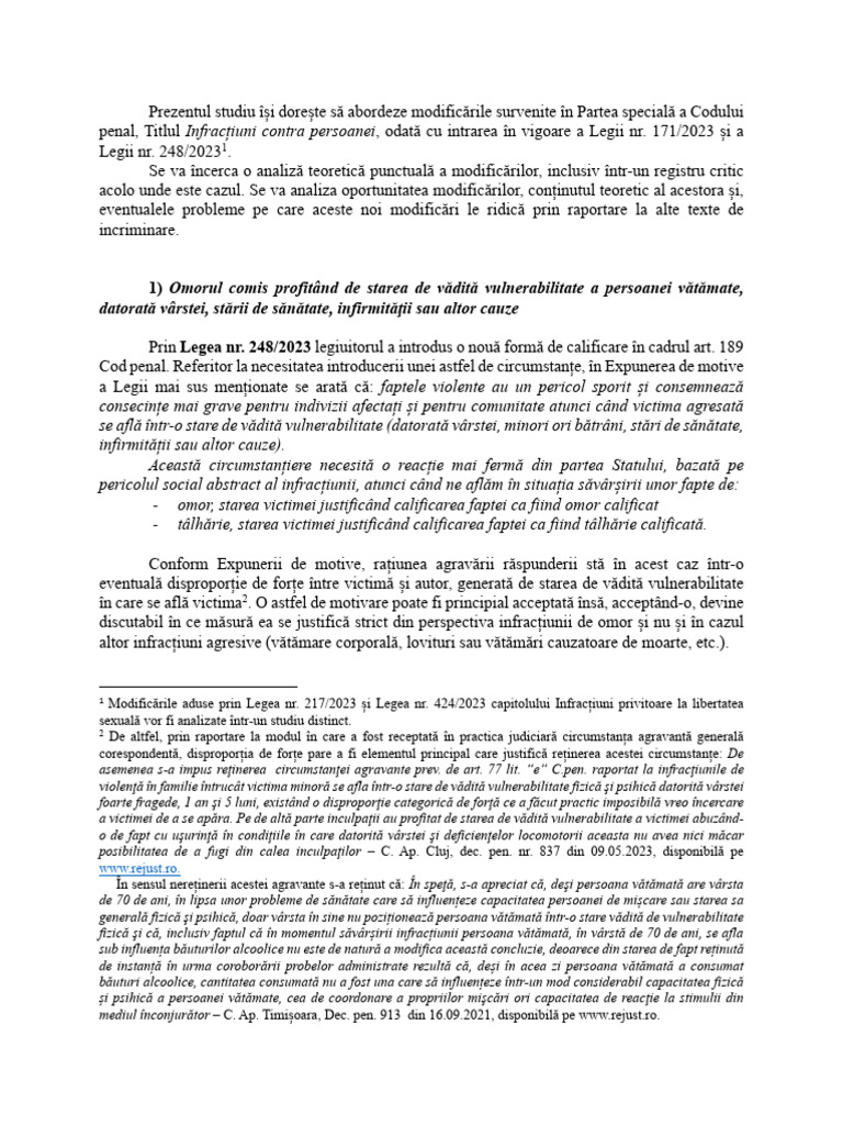 Articol Modificări - Omor, Integritate Și Sănătate Și Viață Privată | PDF