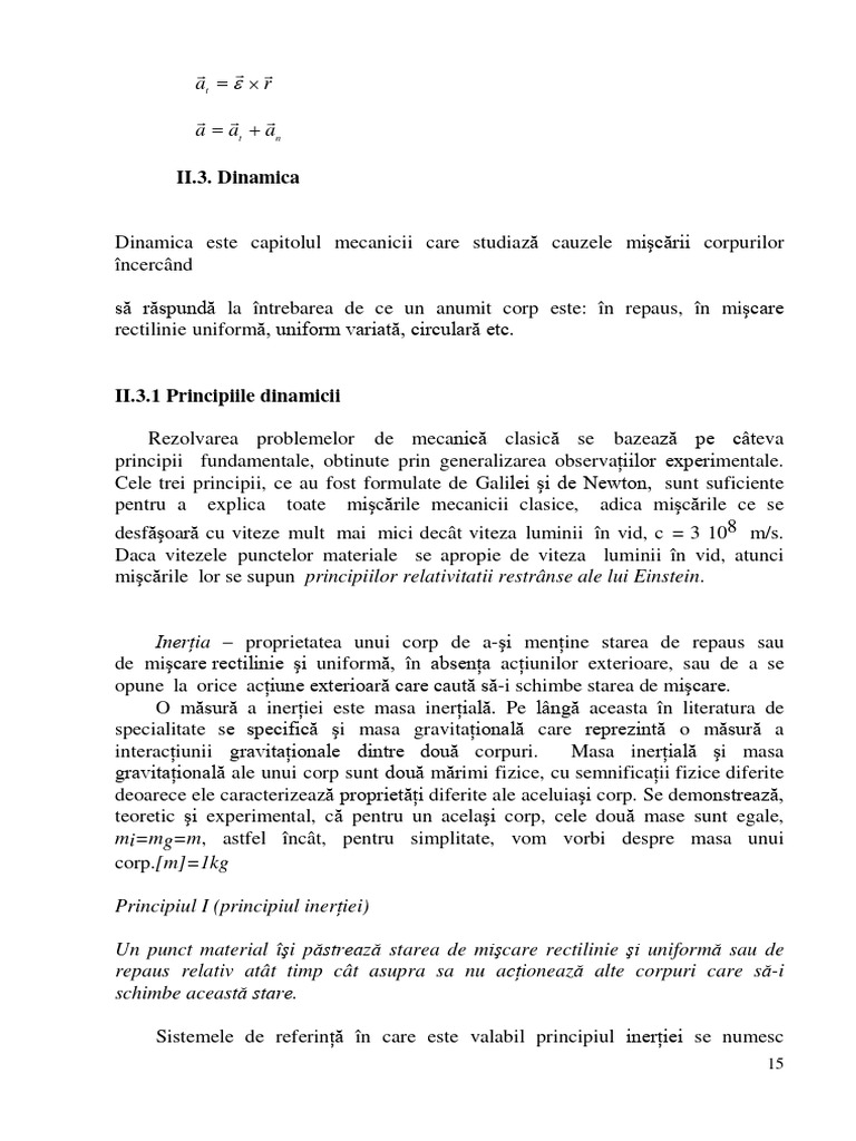 Dinamica. Principiile Mecanicii Newtoniene. | PDF
