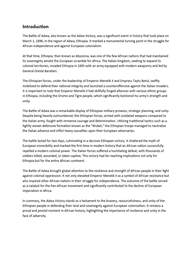 The Battle of Adwa Took Place On March 1 | PDF | Ethiopia | Military