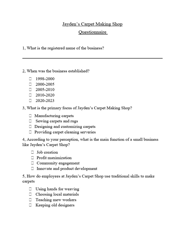 Group 3 Questionnaire POB | PDF | Carpet | Employment