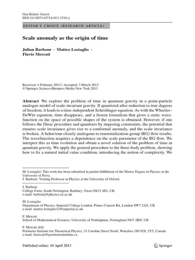 Scale Anomaly and Quantum Time | PDF | Applied And Interdisciplinary ...