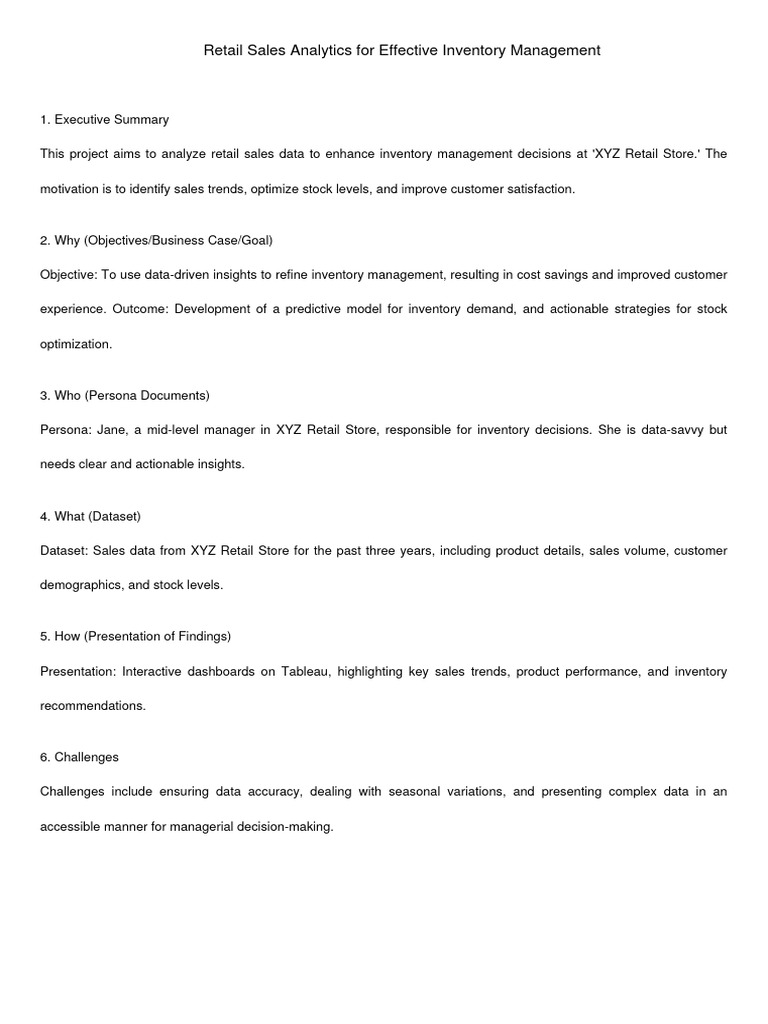 Retail Sales Analytics Project Proposal | PDF