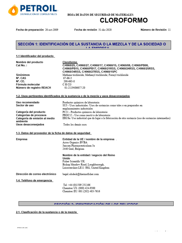 HDS Cloroformo | PDF | Residuos | Agua