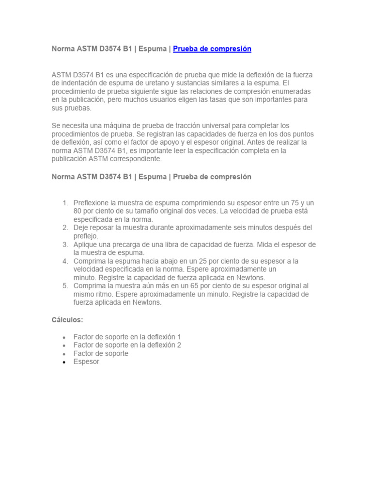 Norma ASTM D3574 B1 | Descargar gratis PDF | Espuma | Dureza
