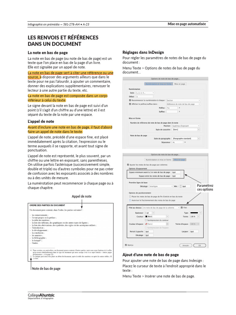 Réglages des notes de bas de page InDesign | PDF | Note (Typographie ...
