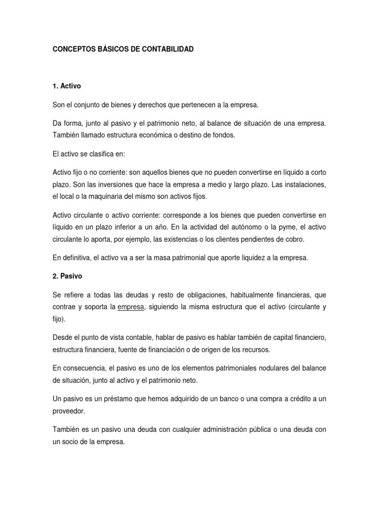 Conceptos Básicos de Contabilidad | PDF | Contabilidad | Hoja de balance