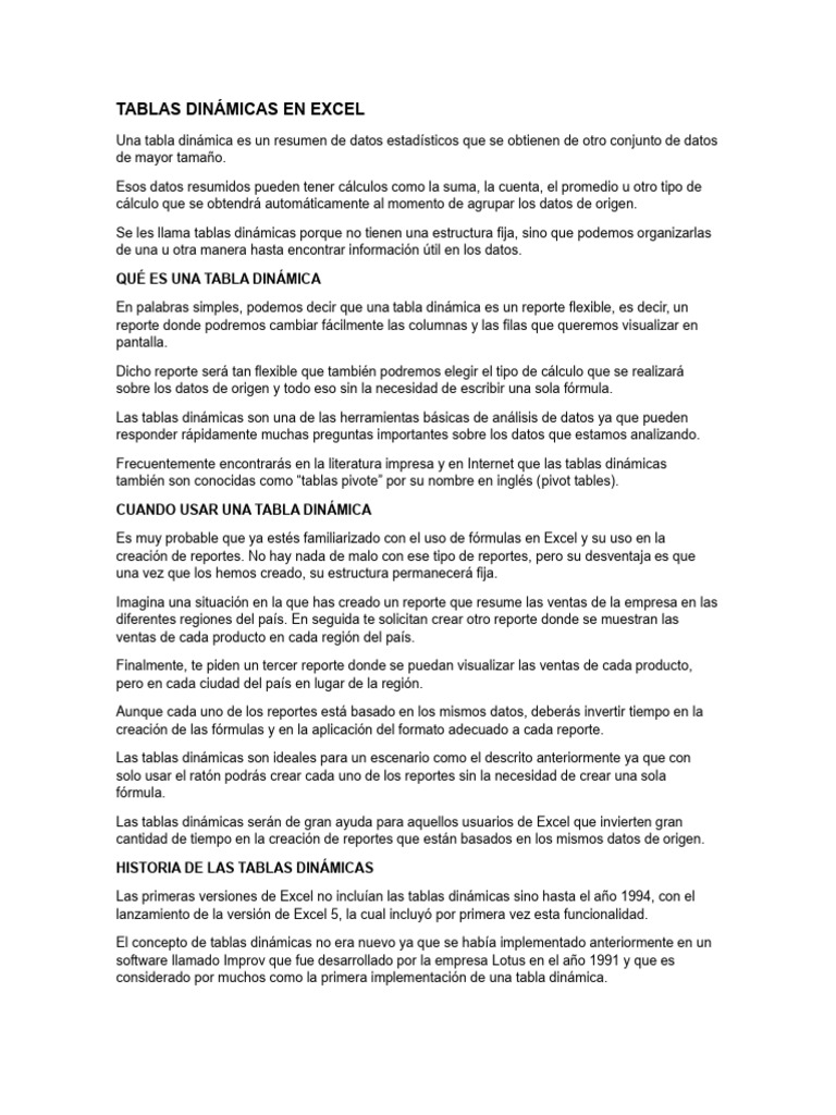 TABLAS DINÁMICAS EN EXCEL | PDF | Microsoft Excel | Informática