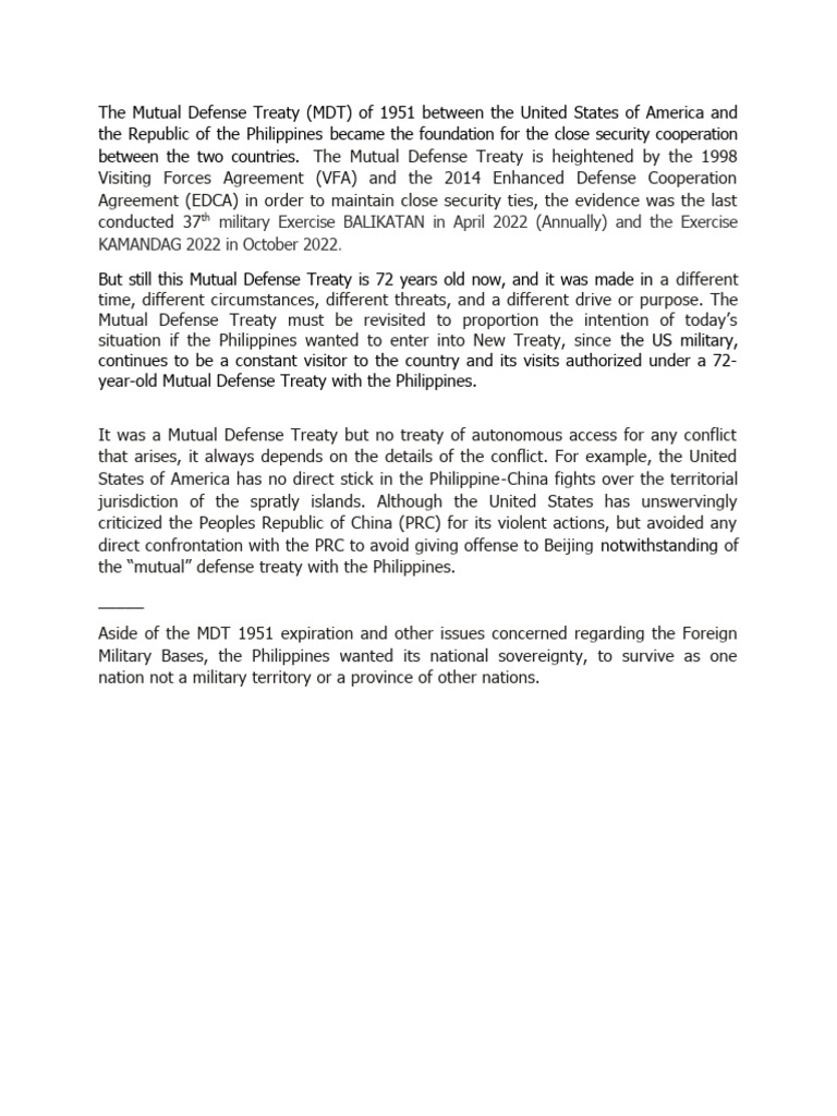 The Mutual Defense Treaty 1 | PDF | Politics
