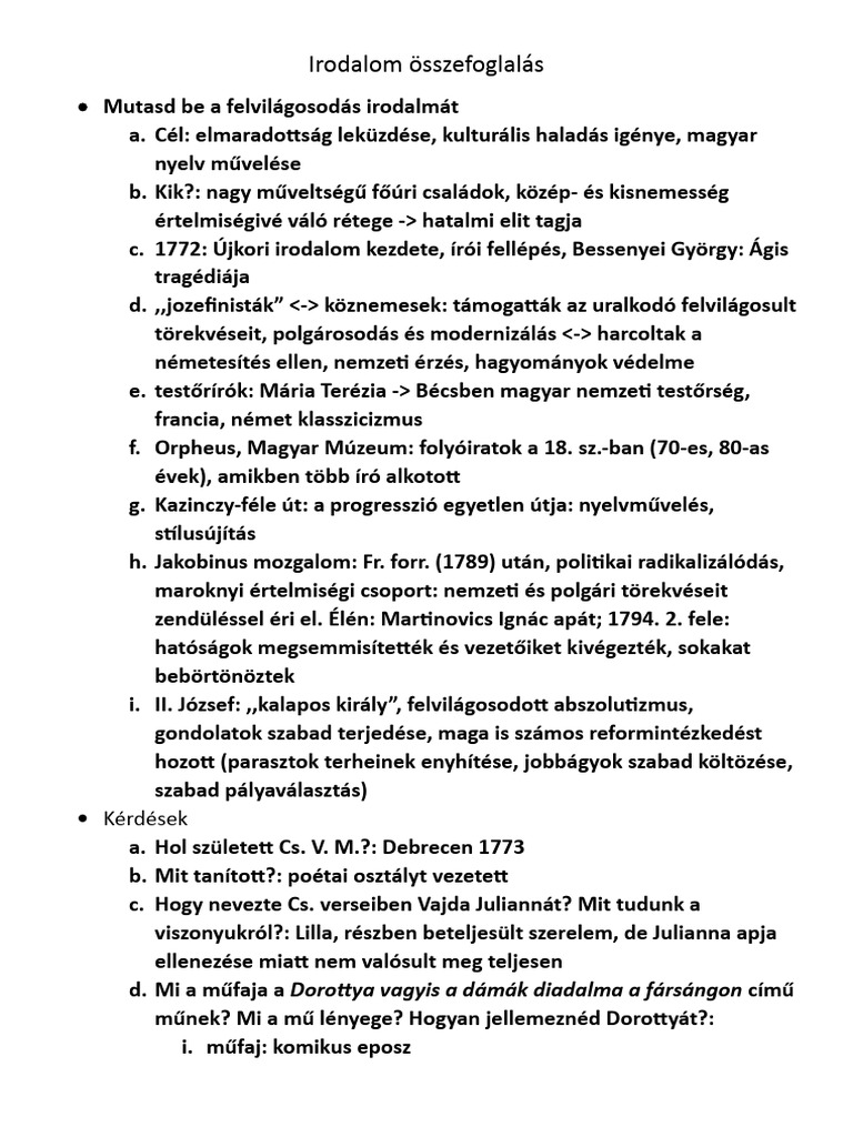 Irodalom-Összefoglalás Magyar Felv | PDF