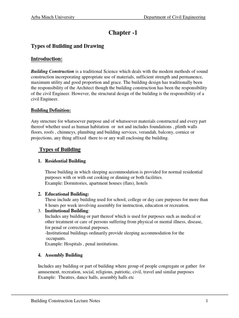 Chap - 1 Types of Buildings and Building Drawings | PDF | Building ...