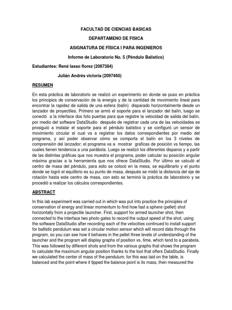 Pendulo Balistico | PDF | Momento angular | Movimiento (física)