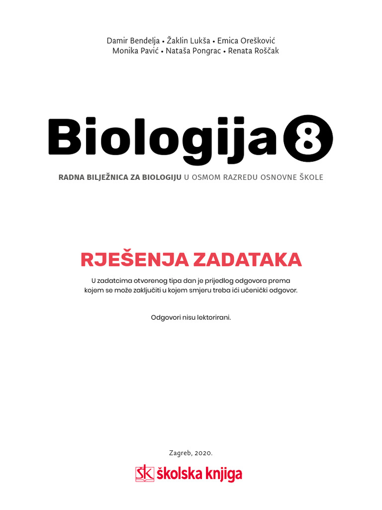 Školska Knjiga Biologija 8 Rješenja | PDF