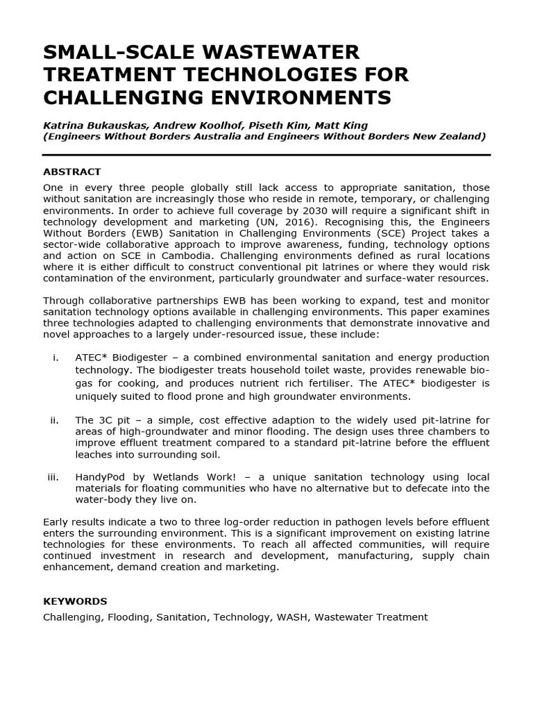 2.00 Small Scale Wastewater Treatment Technologies For Challenging Environments | PDF ...