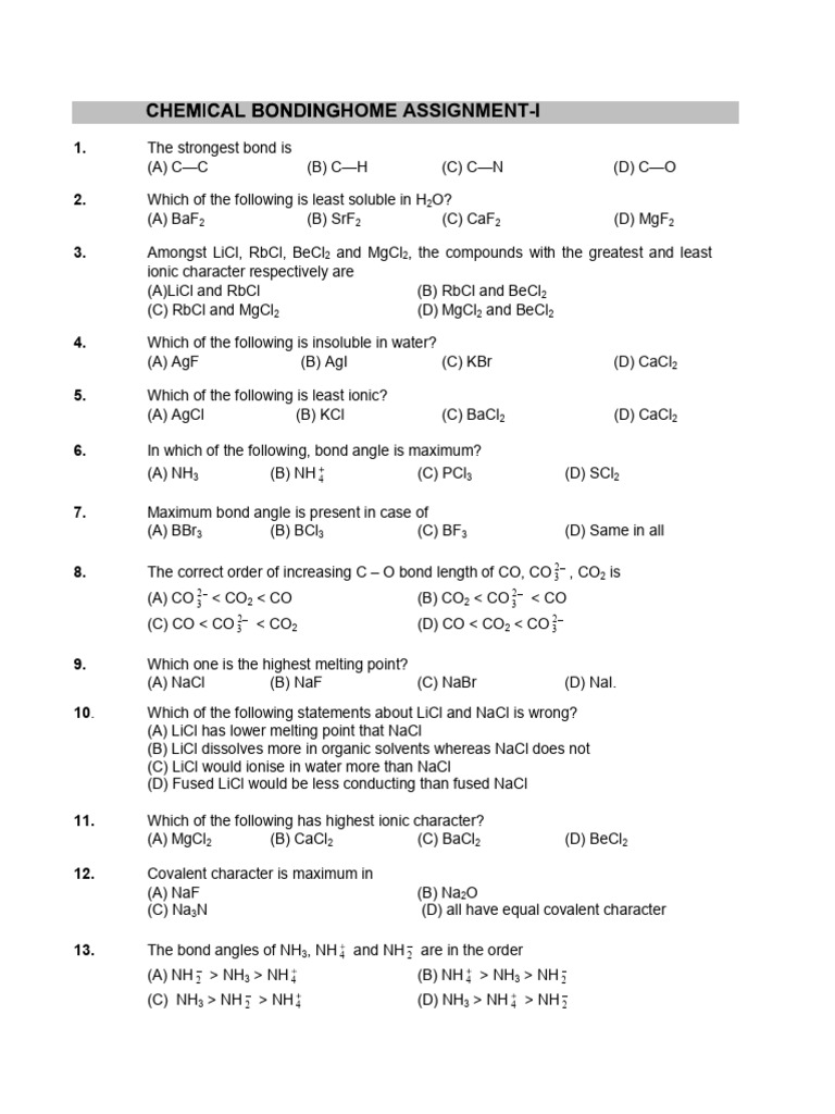 Chemical Bonding Practice Sheet | PDF | Chemistry | Chemical Compounds