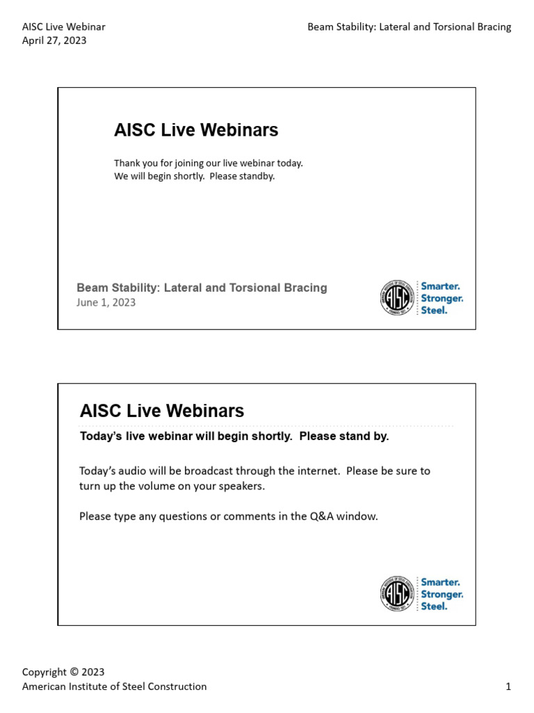 AISC Beam Bracing Handouts - 2 Slides Per Page | PDF | Beam (Structure ...