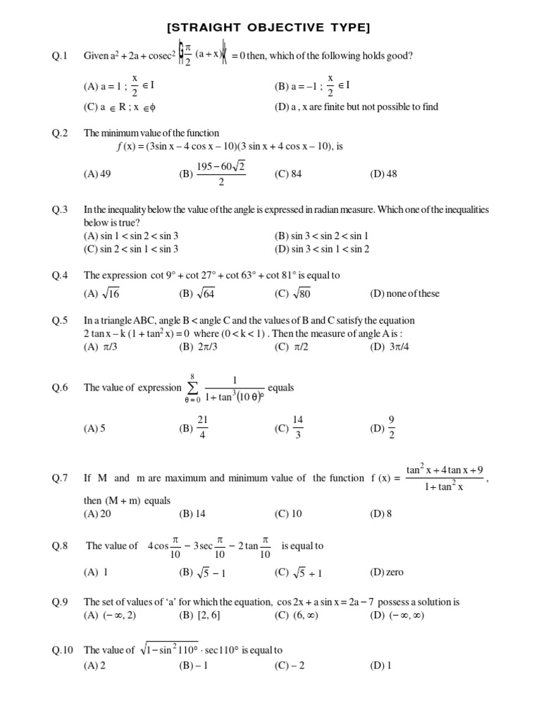 Trigonometry Question Bank | PDF | Trigonometric Functions | Triangle