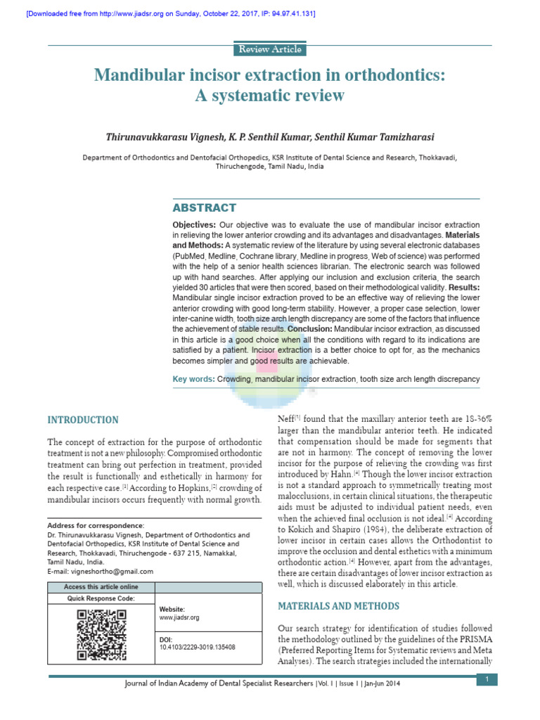 Mandibular Incisor Extraction in Orthodontics | PDF