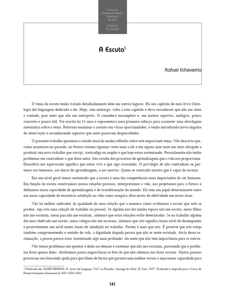 Aula 2a Atividade Texto A Escuta - CDG-SUS 2 | PDF | Aprendizado | Palestra
