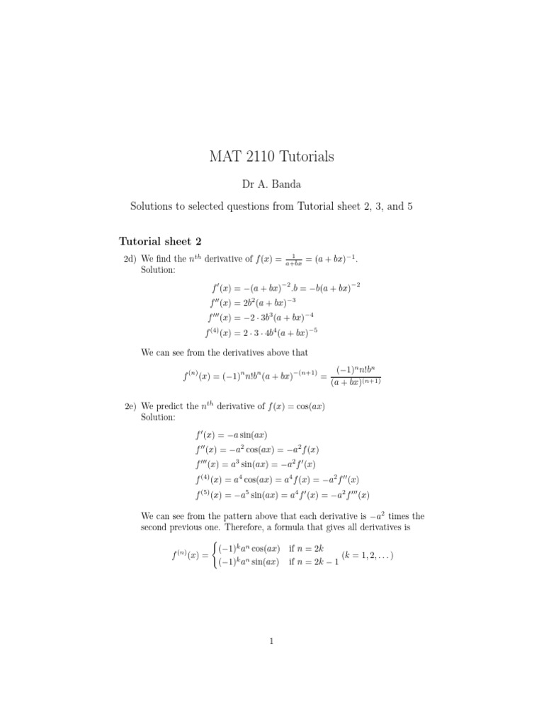 MAT2110 Tut Solutions | PDF