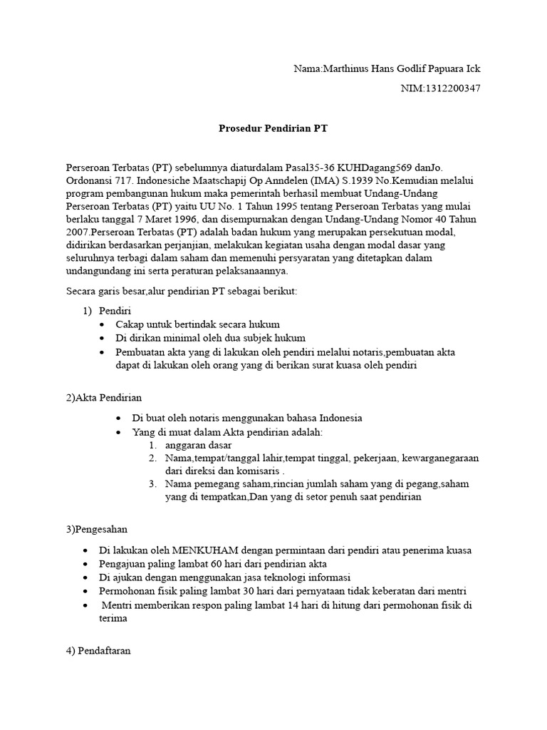 Alur Pendirian PT | PDF