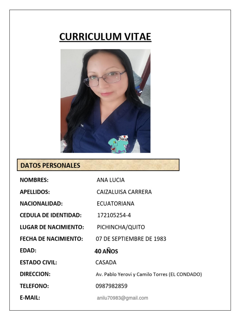 Curriculum Vitae Ana Caizaluis-Actualizado | PDF | Salud y bienestar | Ciencia y matemáticas