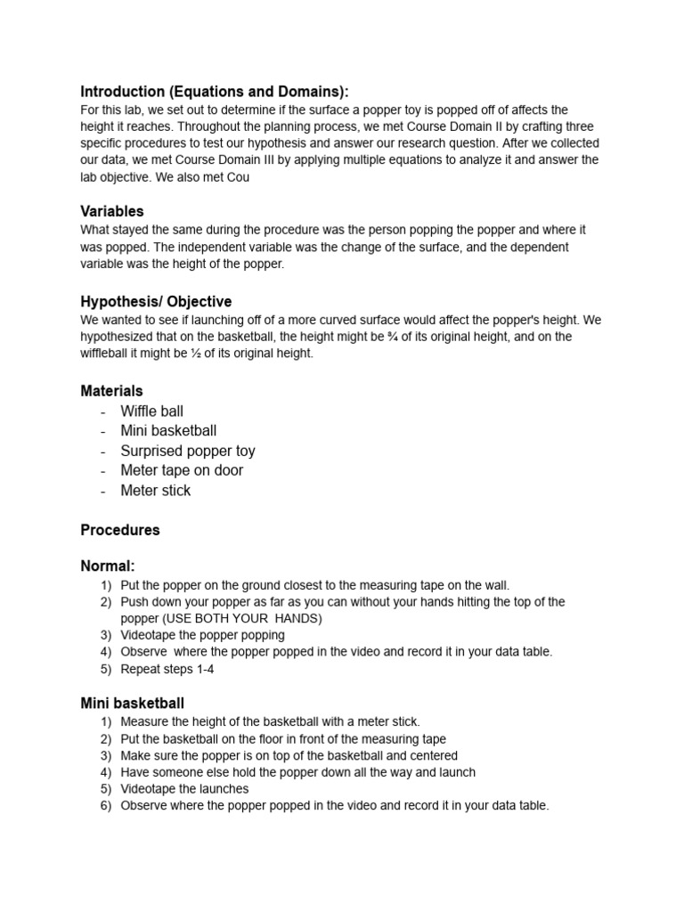 Popper Lab Report Lena | PDF | Force | Hypothesis