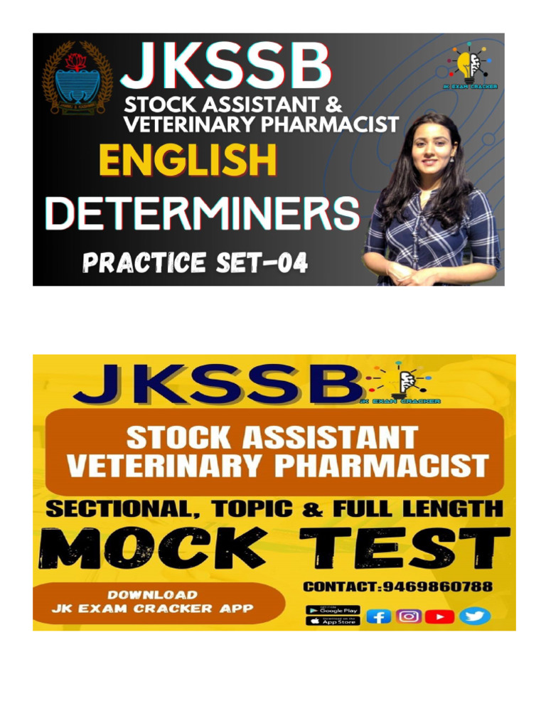 Stock Assistant English Practice Set-4 (Determiners) | PDF | Foreign Language Studies | Art