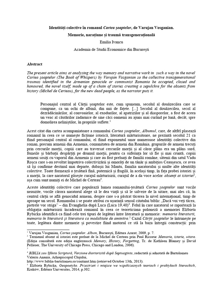 Memorie, Naratiune, Trauma Transgenerationala - Ivancu | PDF