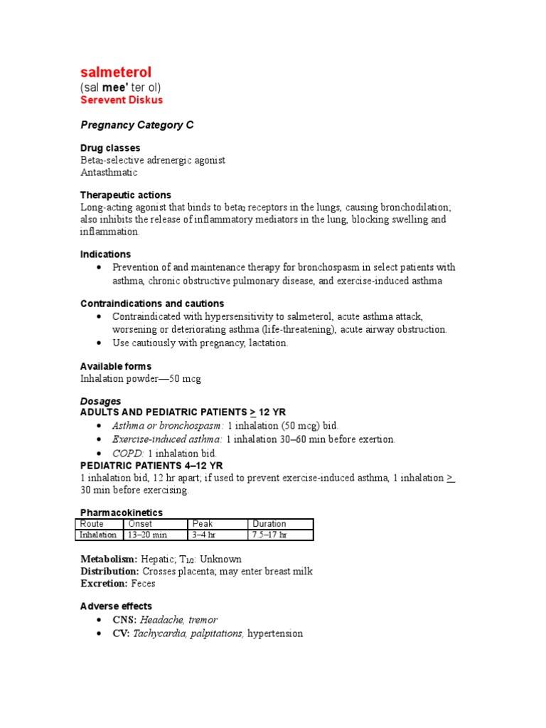 Salmeterol | PDF | Asthma | Medical Treatments