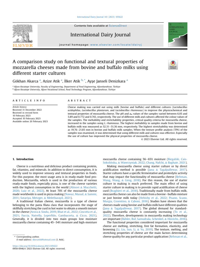 A Comparison Study On Functional and | PDF | Cheese | Milk