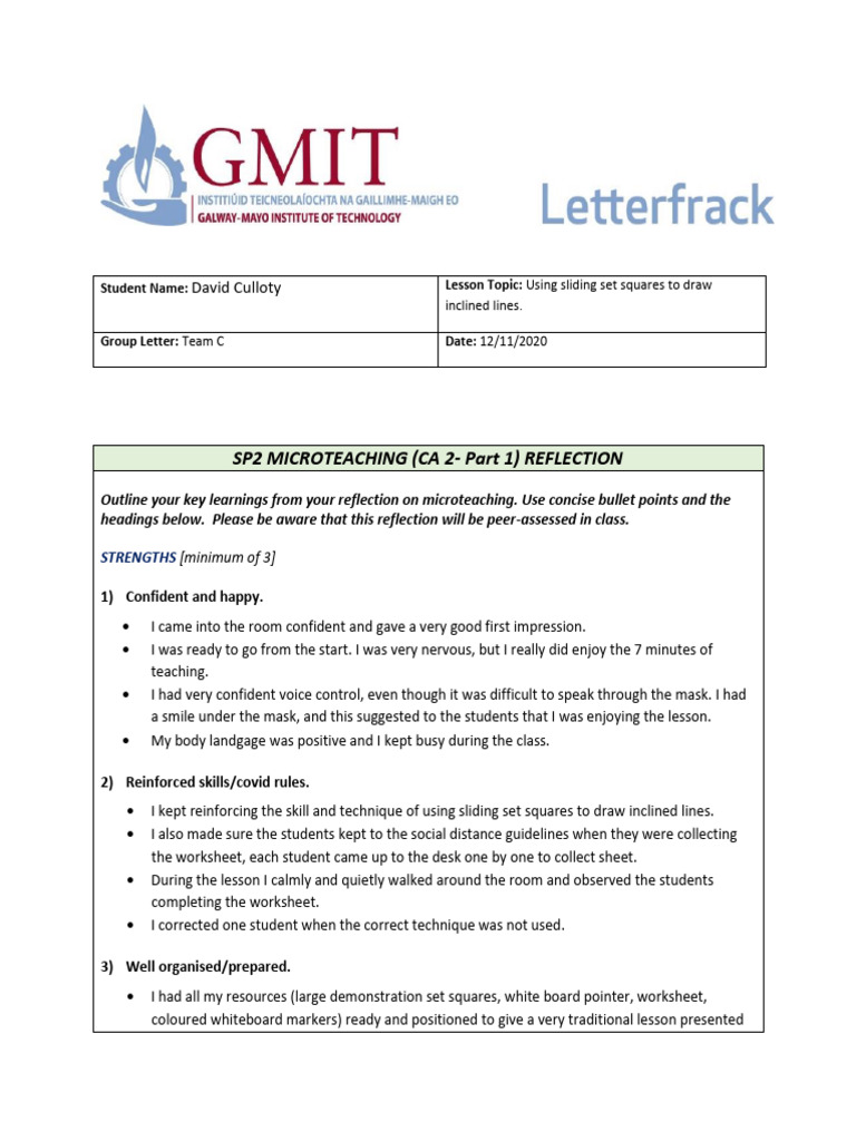 Microteaching Reflection Pdf Teachers Worksheet