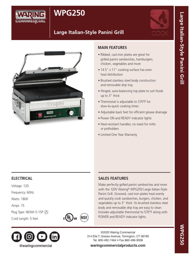 Grill Panini Supremo Waring Commercial wpg250 1645818391 | PDF ...