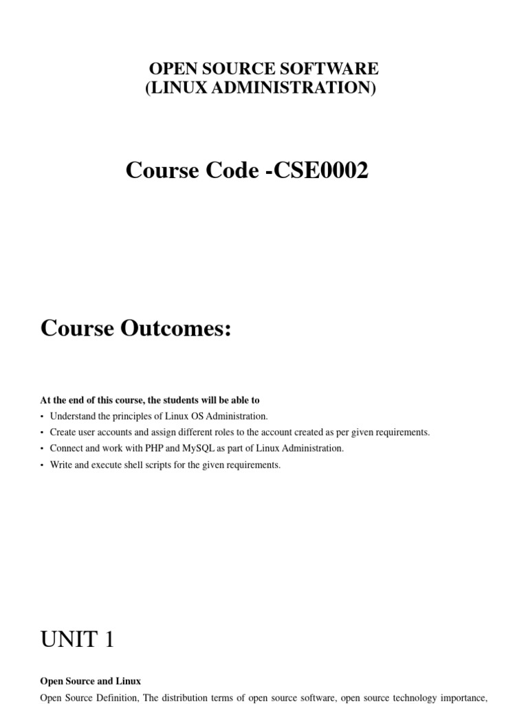 Open Source Software (Linux Administration) : Course Code - CSE0002 | Download Free PDF | World ...