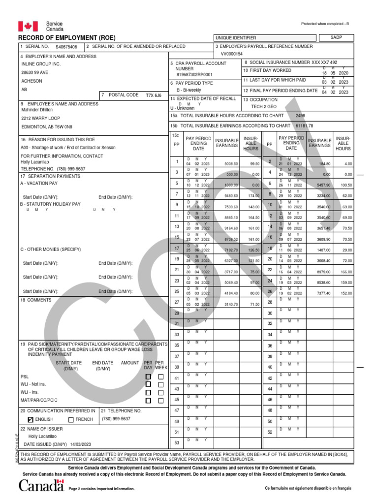 Record of Employment (ROE) Guide | PDF | Employment | Payroll Tax