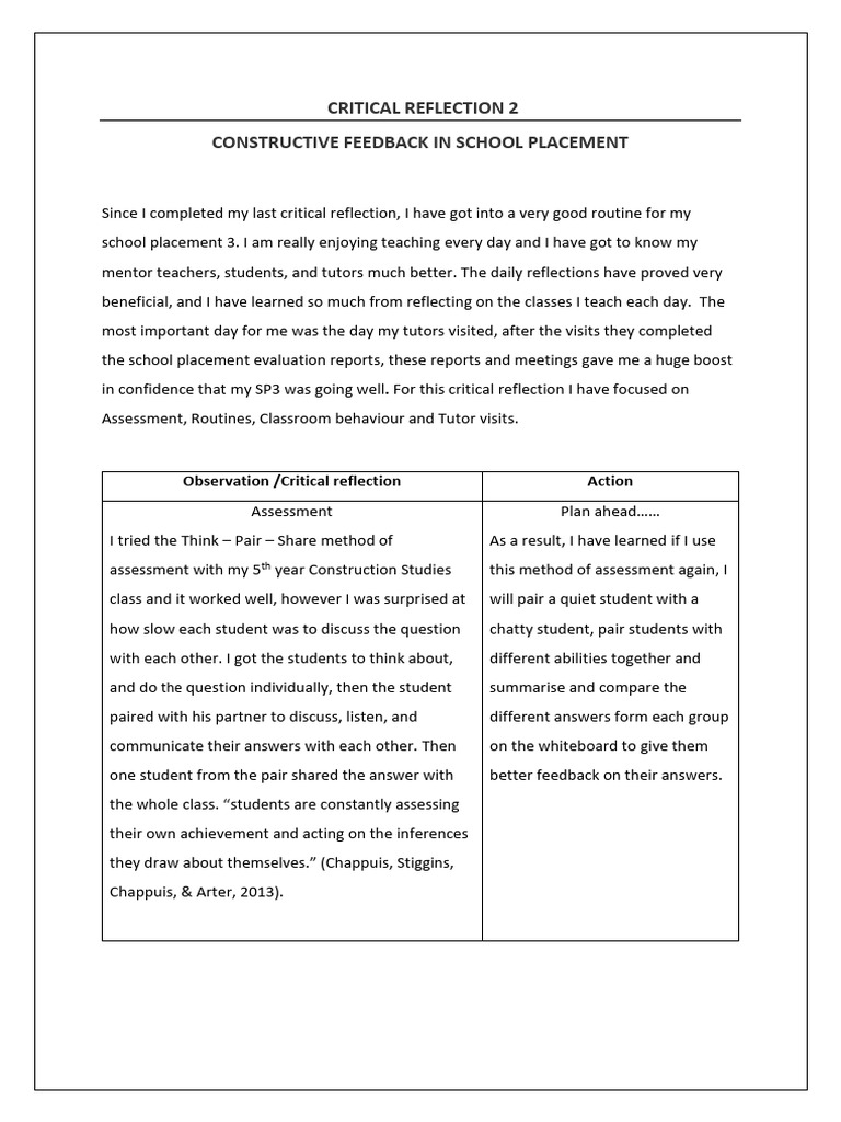 Critical Reflection 2 | PDF | Teachers | Behavior Modification