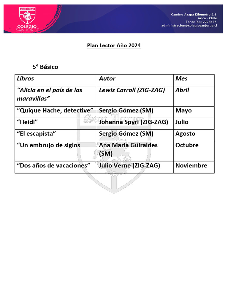 PLAN LECTOR 2024 5 Basico | PDF