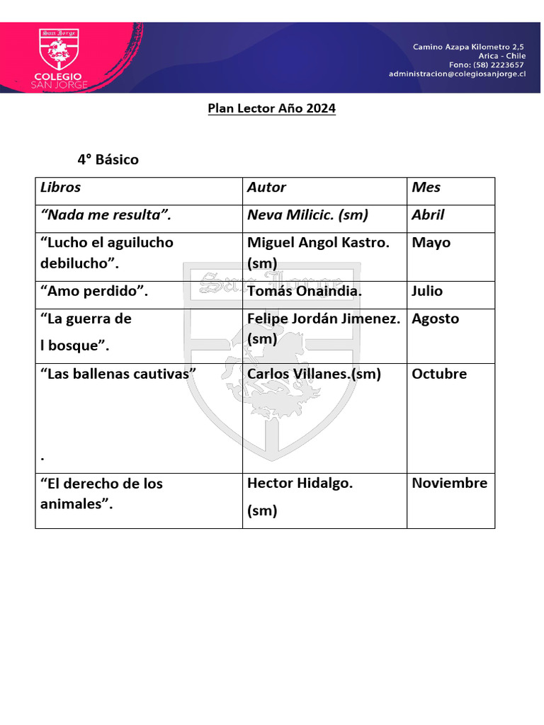 PLAN LECTOR 2024 4 Basico | PDF