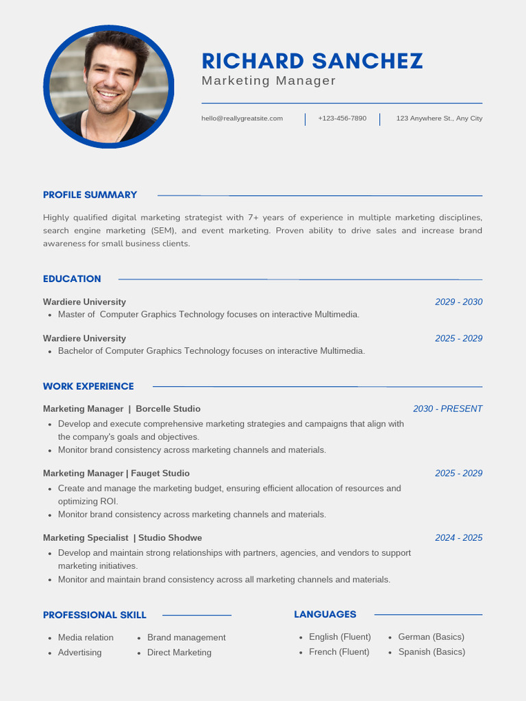Richard Sanchez Marketing Manager CV | PDF