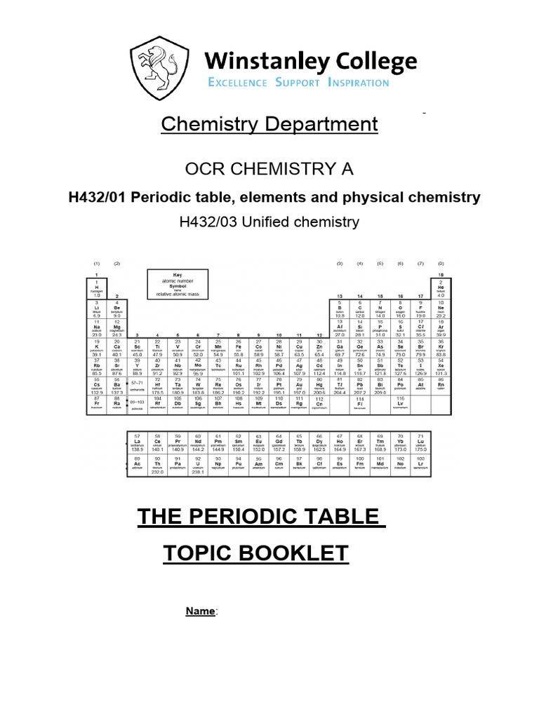 The Periodic Table Topic Booklet 2022-23 | PDF | Periodic Table ...
