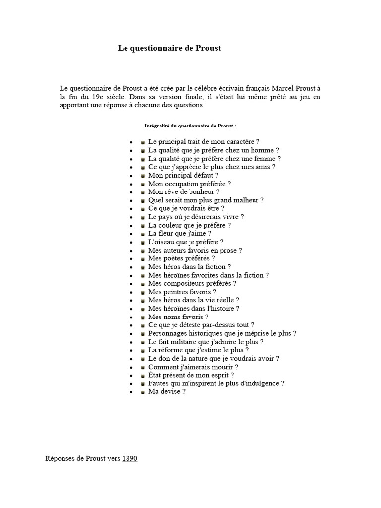 Questionnaire de Proust | PDF | Poésie