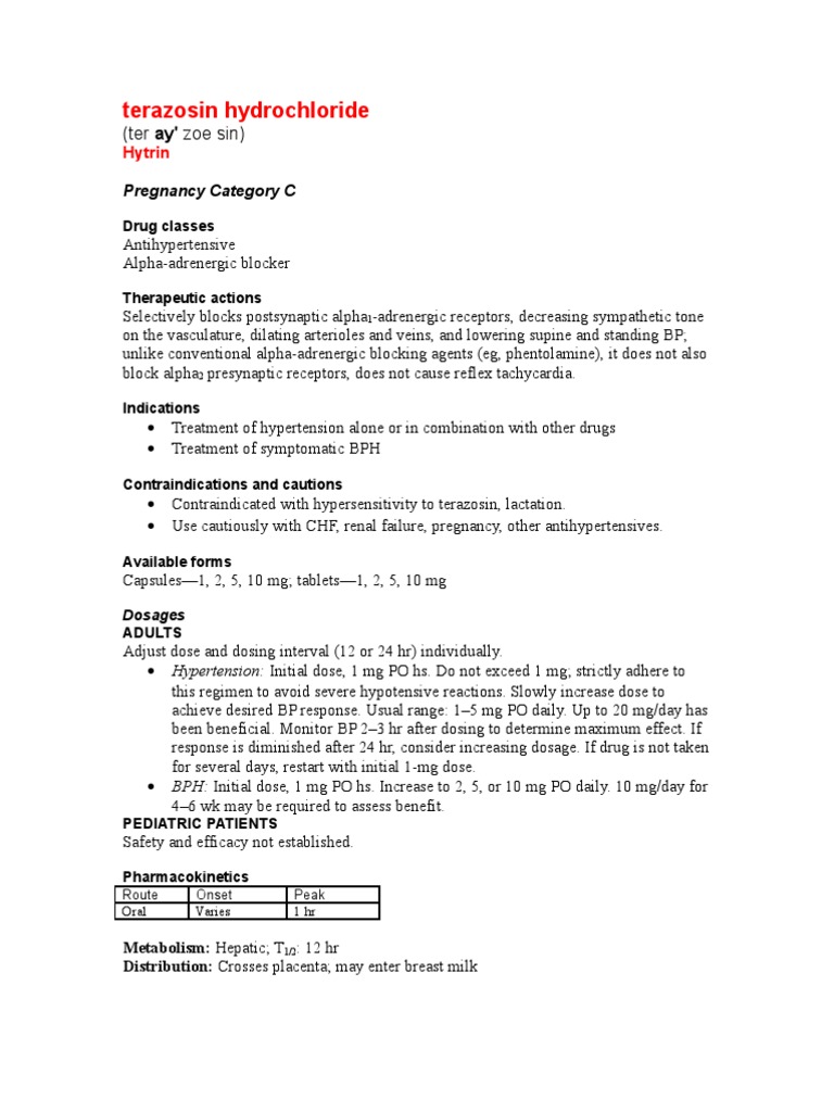 Terazosin Hydro Chloride | PDF | Dose (Biochemistry) | Chemistry