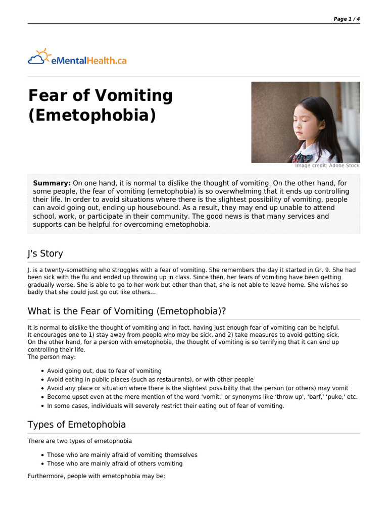 Fear of Vomiting Emetophobia | PDF | Psychotherapy | Cognitive ...