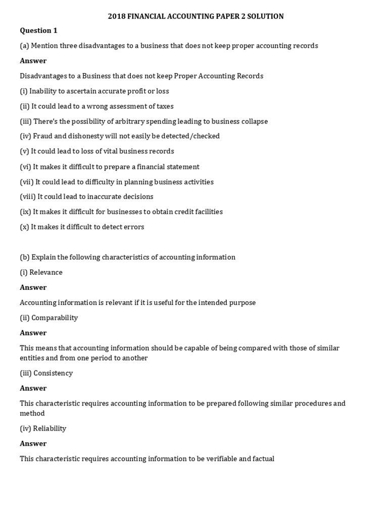 2018 Financial Accounting Paper 2 Solution | PDF