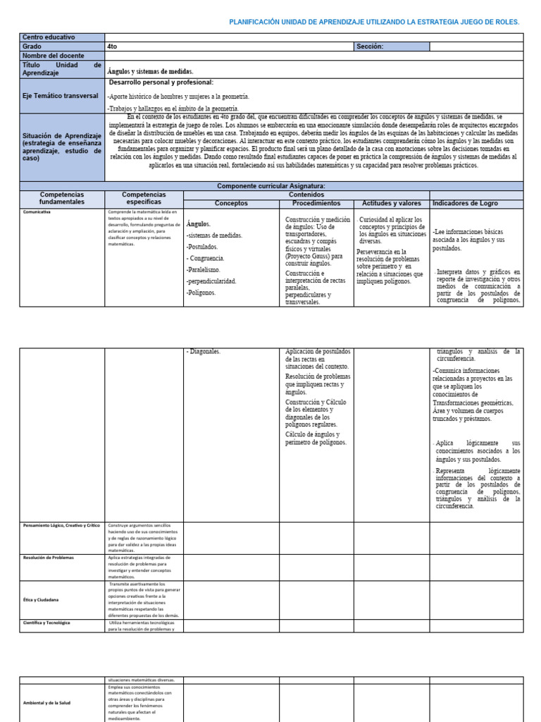 Planificación Por Unidad de Aprendizaje 4to de Secundaria Malla Curricular Actualizada 2023 ...