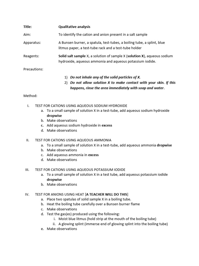 Qualitative Analysis | PDF | Aqueous Solution | Sodium