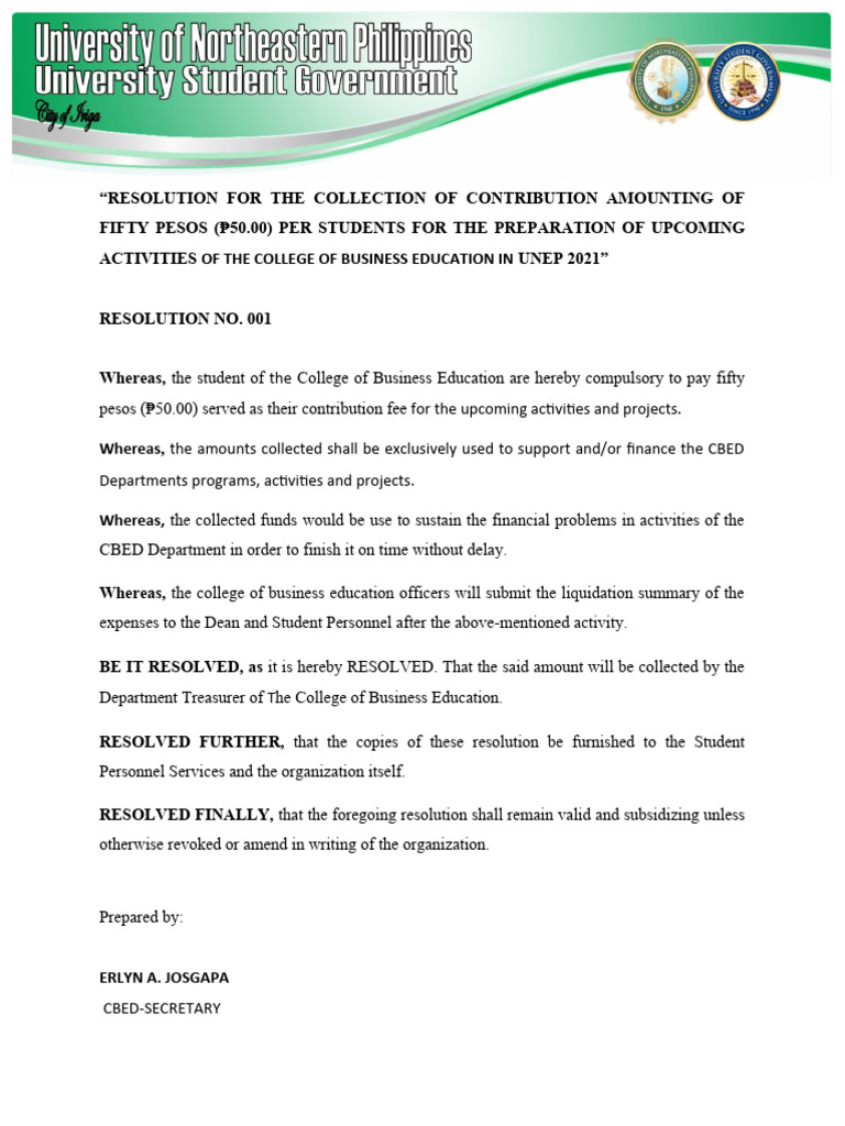 CBED Student Contribution Resolution | PDF