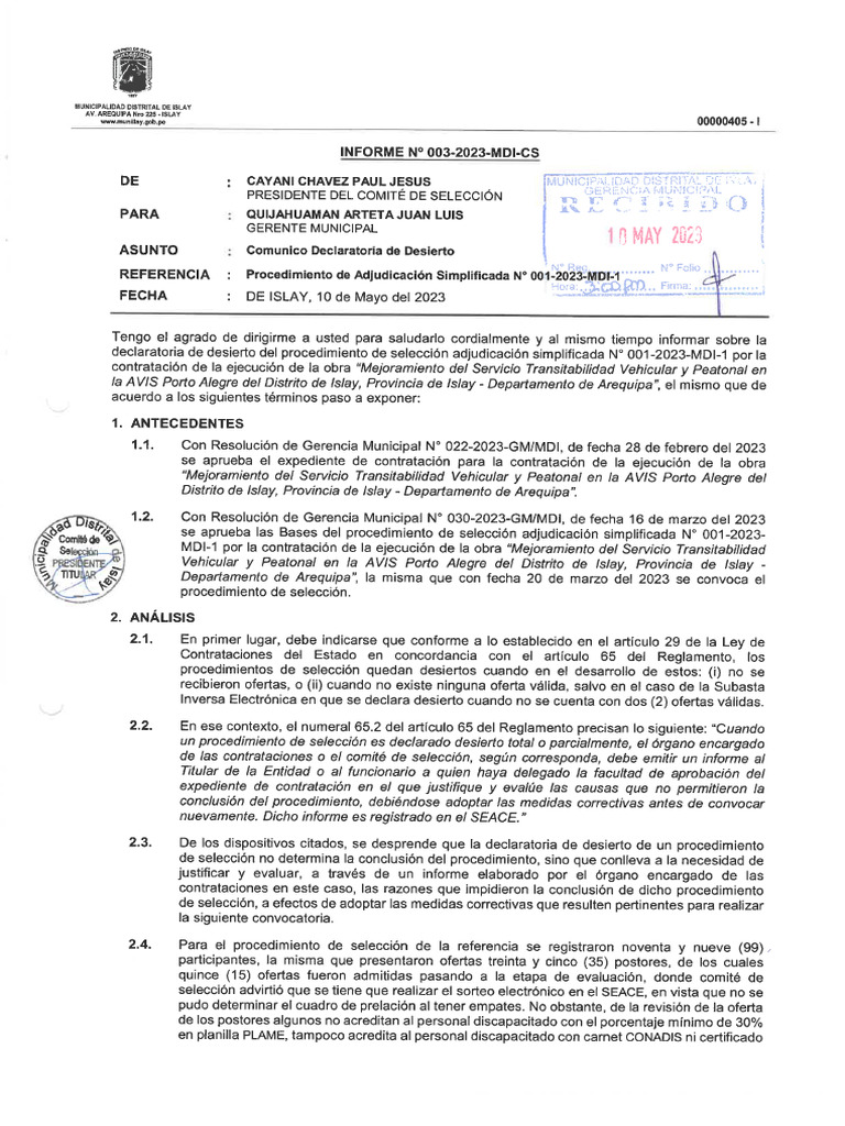 Informe Sustento Declaratoria Desierto 20230601 161053 584 | PDF