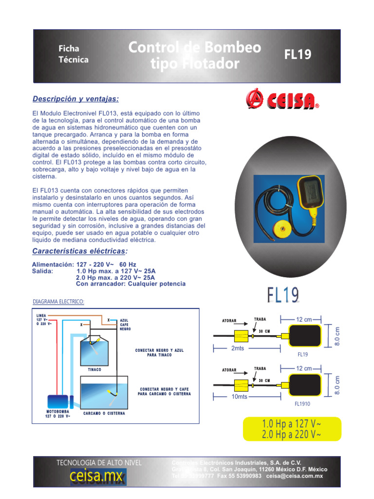FICHA-TECNICA-FL19 Flotador | PDF | Electromagnetismo | Bienes manufacturados