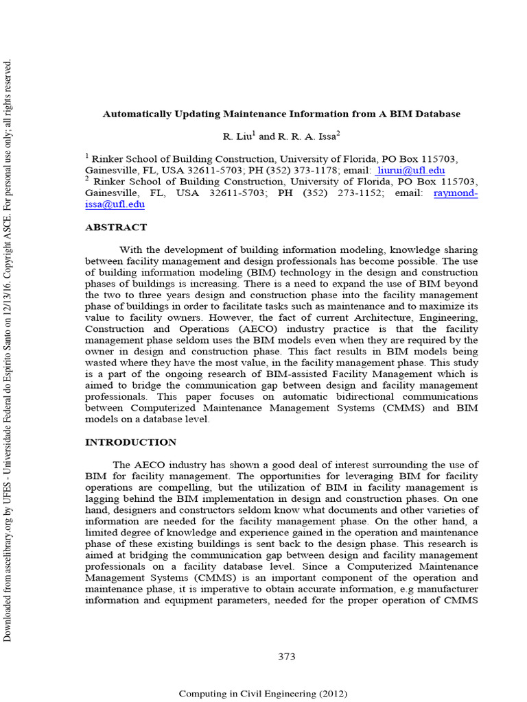 Automatically Updating Maintenance Information From A BIM Database ...