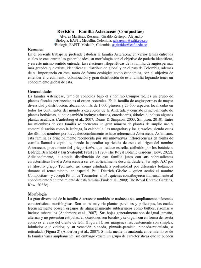 Familia Asteraceae - Entrega Final - Rosaura Alvarez Martinez & Andrés Alejandro Giraldo ...